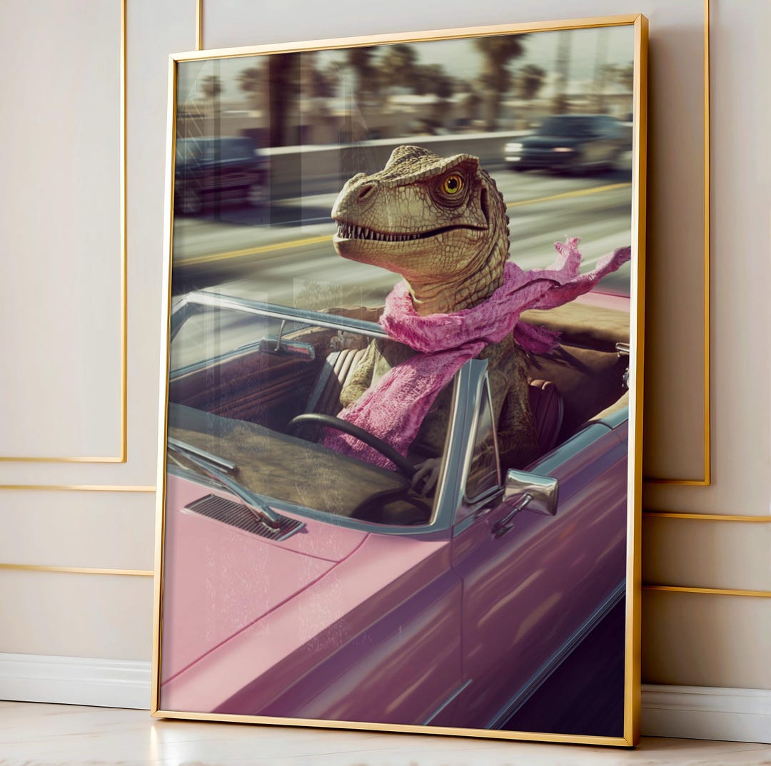 1950s Pink Cadillac Dinosaur Art Print: Girly Preppy Room (digital ...