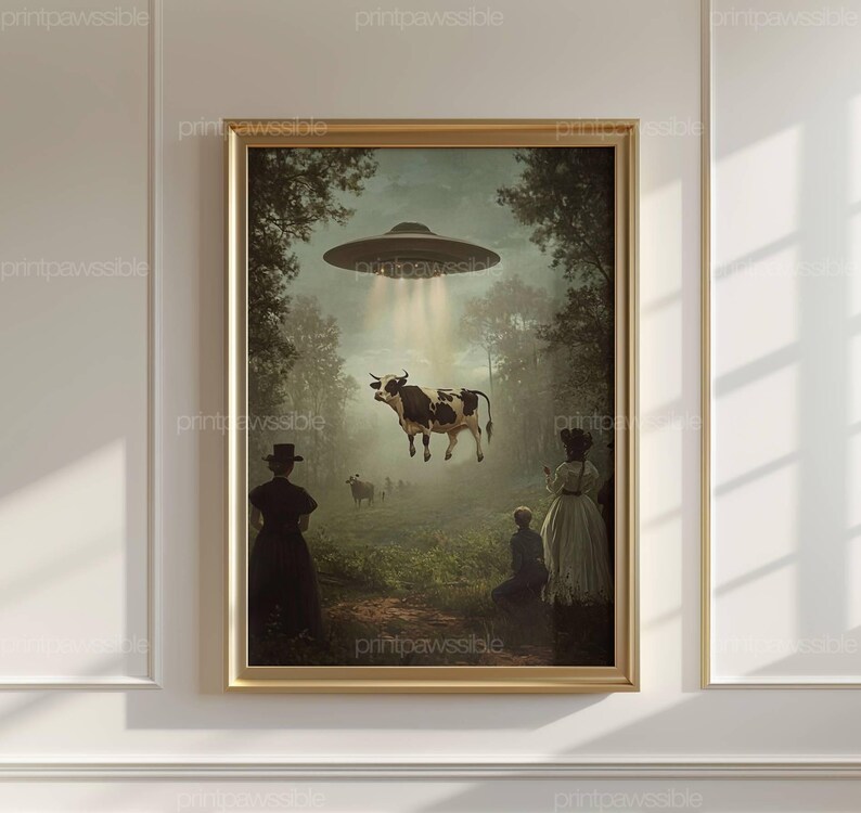Funny Alien Abduction Art Print: Victorian UFO Landscape (digital ...