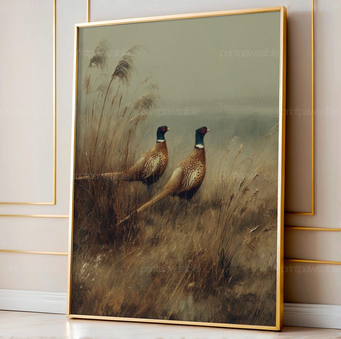 Pheasant Field Wall Art, Vintage Countryside Printable, Rustic Bird ...