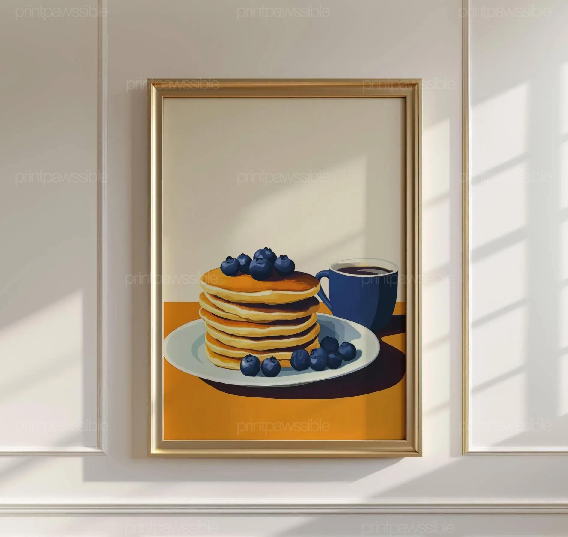 Pancakes Retro Breakfast Wall Art Coffee Brunch Poster Pastry Printable ...