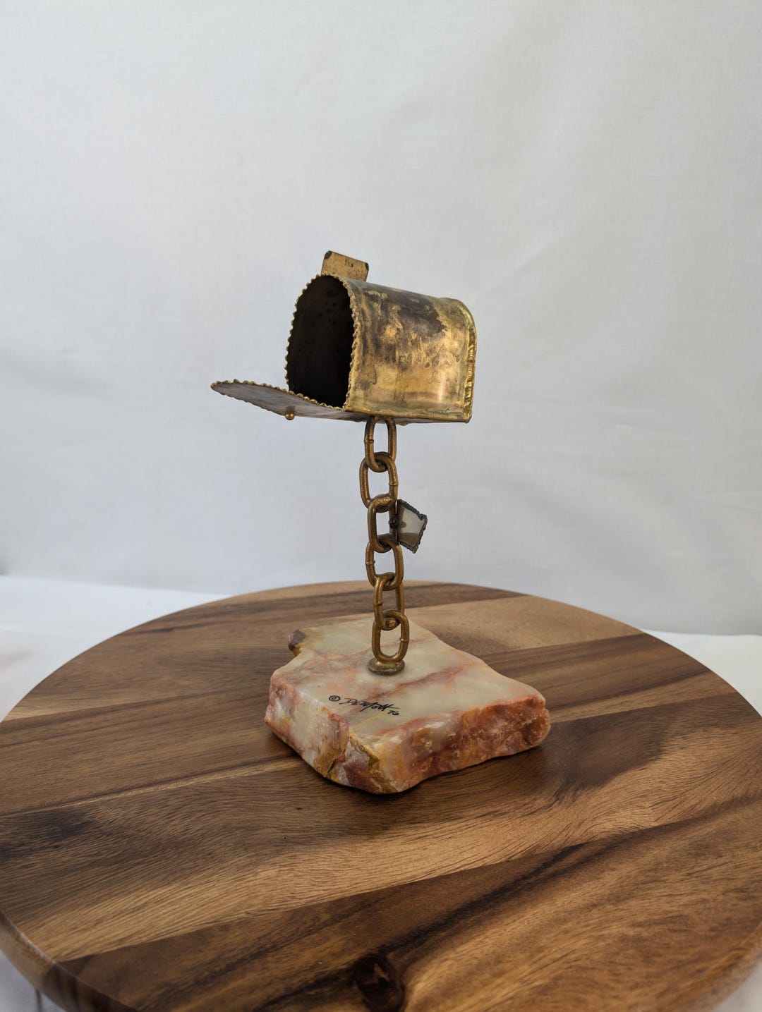 Vintage 1976 John Demott Mailbox Sculpture - Brass & Stone, Rustic ...