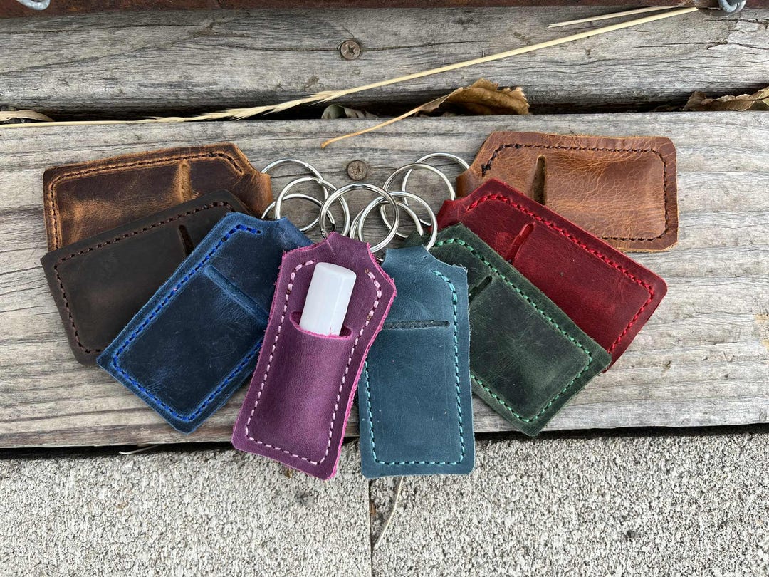 Handcrafted Genuine Leather Chapstick Keychain Holder - Gift/made in ...