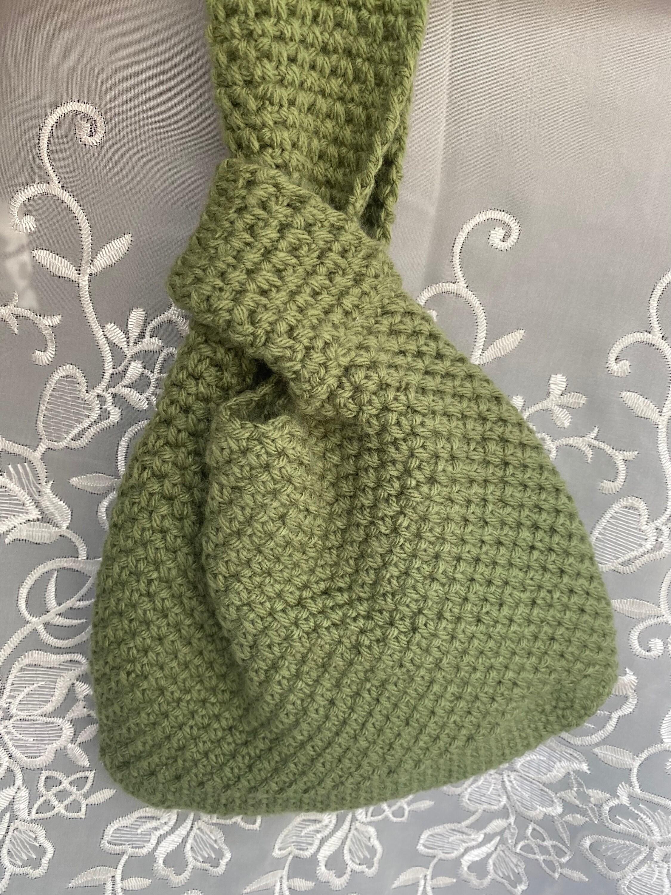 Handmade Sage Green Crotchet Japanese Knot Bag Mosu Bag, Handbag, Tote ...
