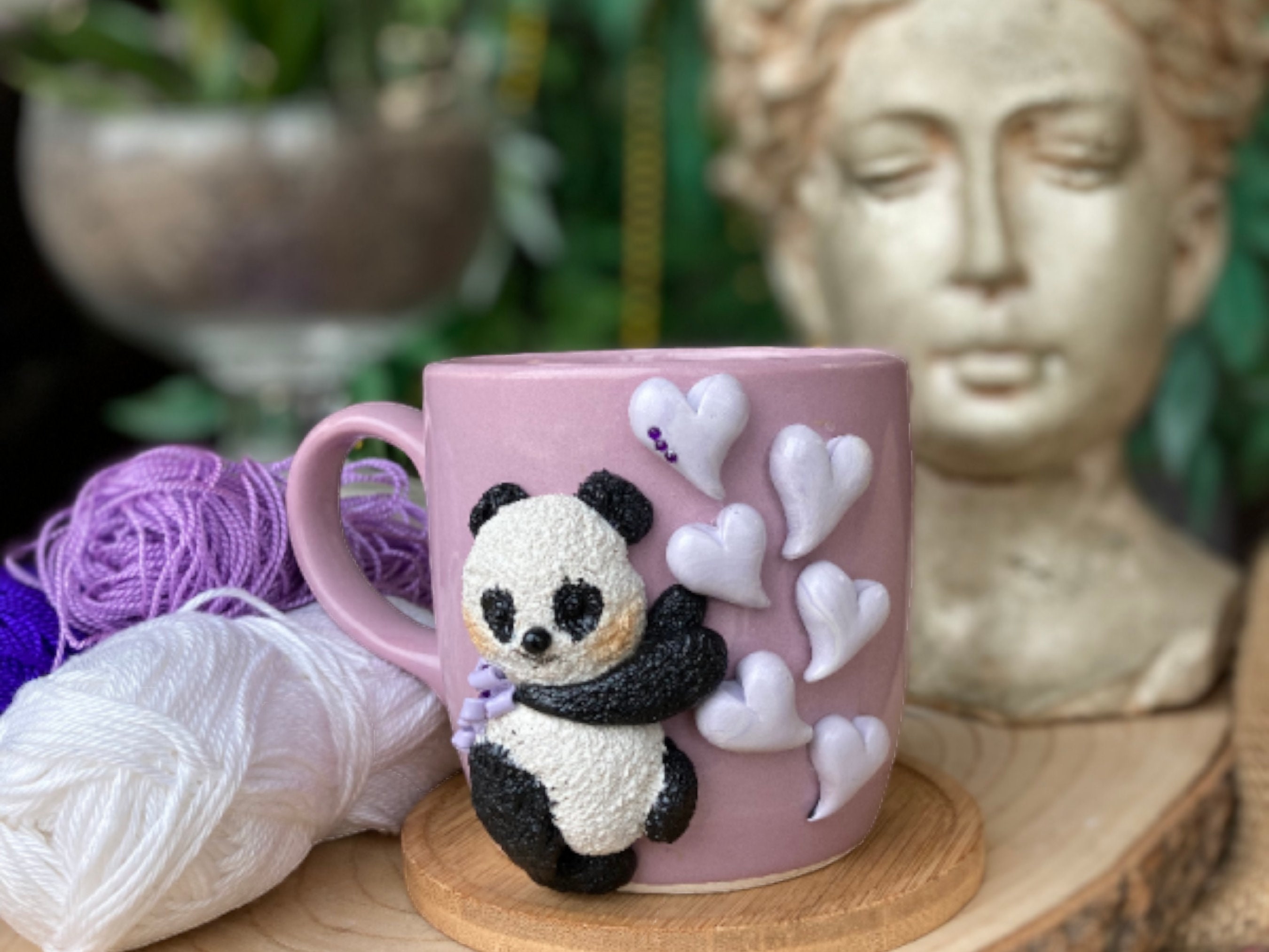 Adorable Panda Mug Ceramic and Polymer Clay Cute Handcrafted Coffee Cup ...