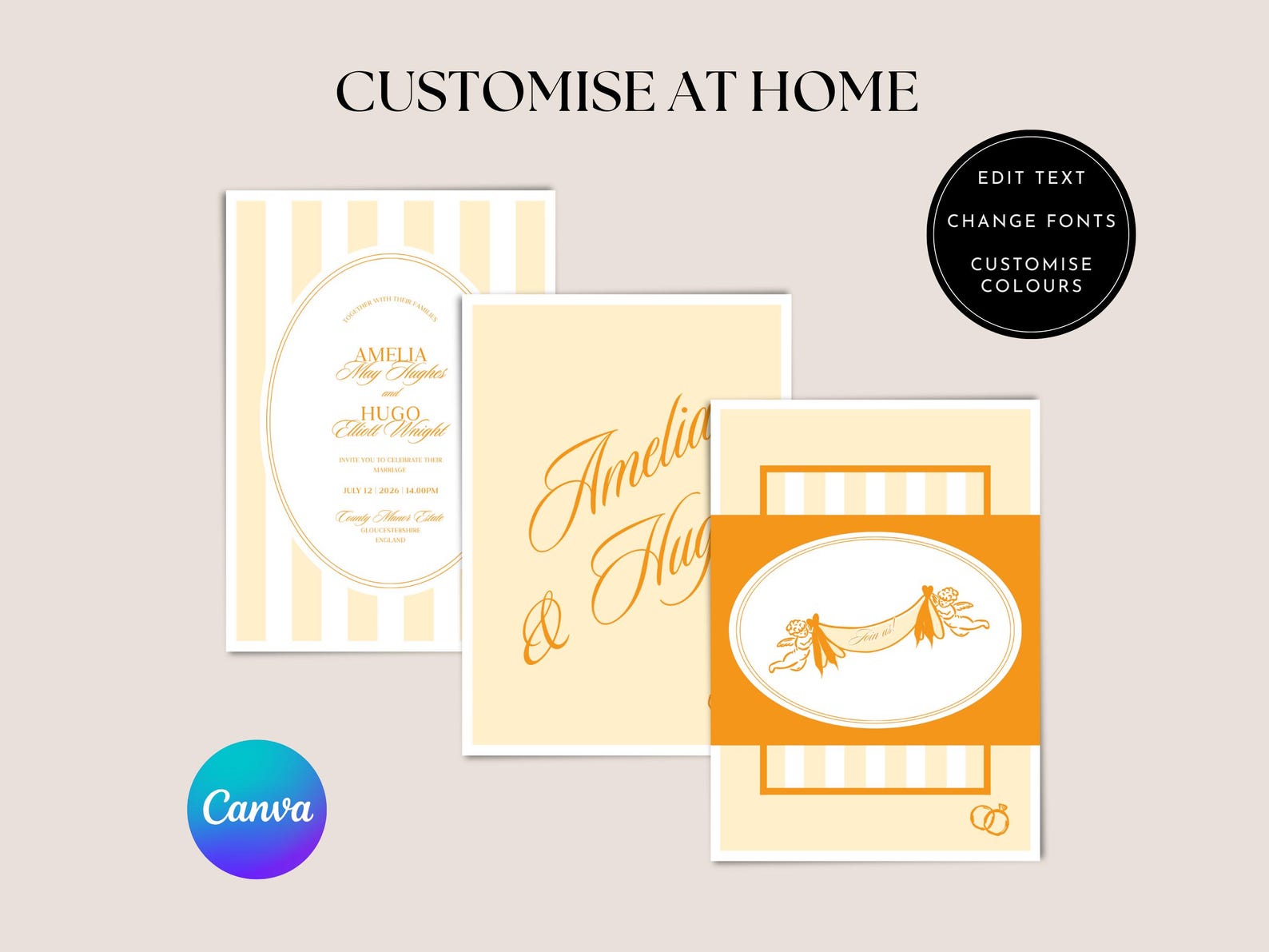 Sage Green Stripe Wedding Invitation Suite, Elegant Whimsical ...