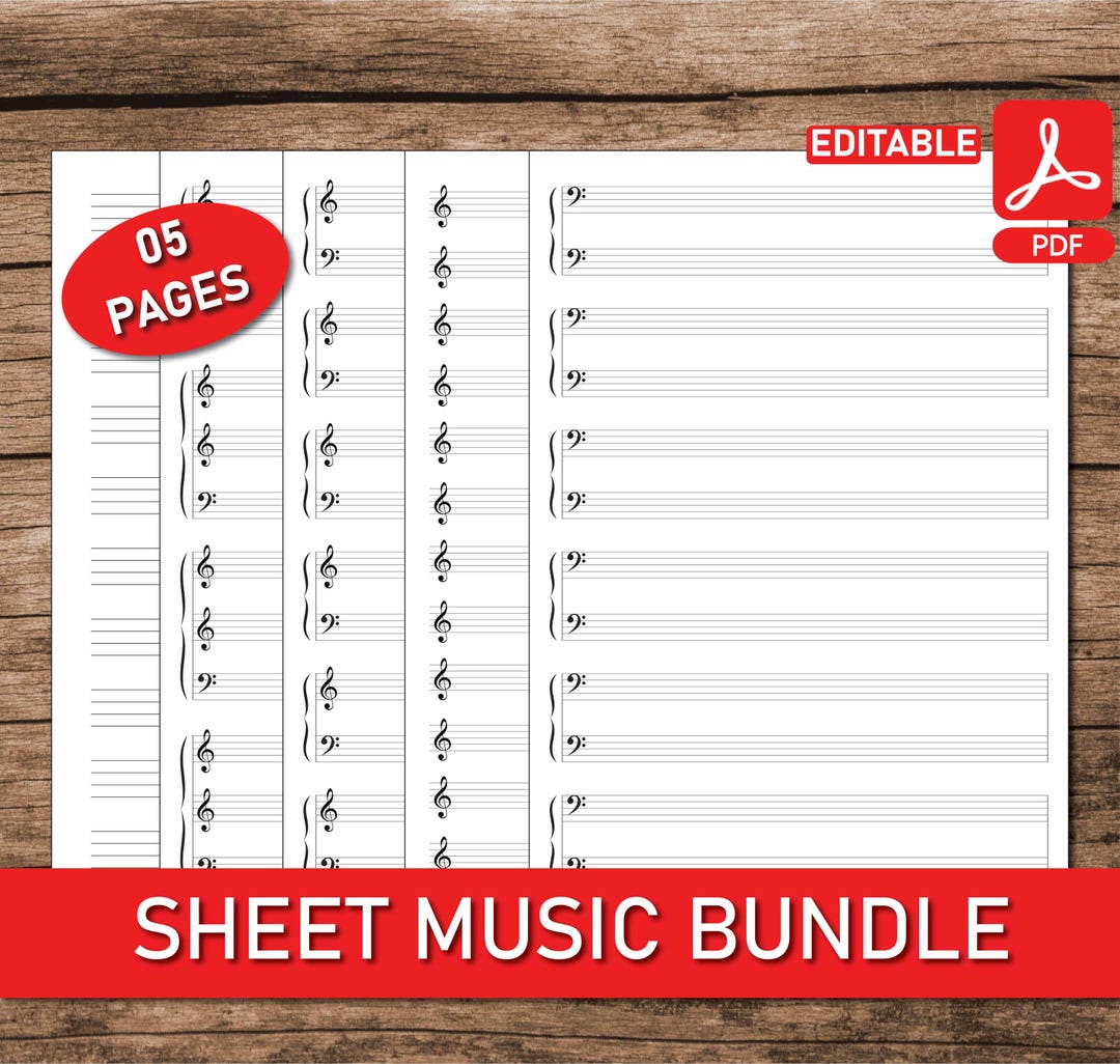 Sheet Music Bundle, Printable Music Notes Chart, Treble and Bass Clef ...