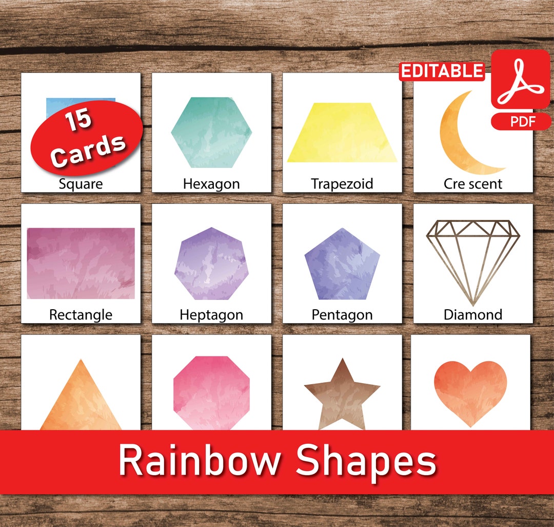 15 Rainbow Shapes Flash Cards, Preschool Nomenclature, Homeschool ...