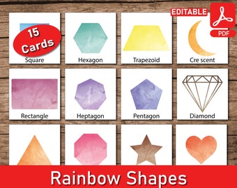 12 Rainbow Shapes Flash Cards, Preschool Materials, Homeschool ...