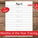 Months of the Year Tracing Worksheet, Monthly Tracing Card, Trace Page ...