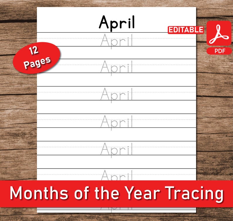 Months of the Year Tracing Worksheet, Monthly Tracing Card, Trace Page ...