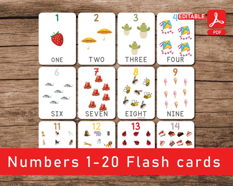 Tarjetas didácticas imprimibles de los números del 1 al 20, tarjetas ...