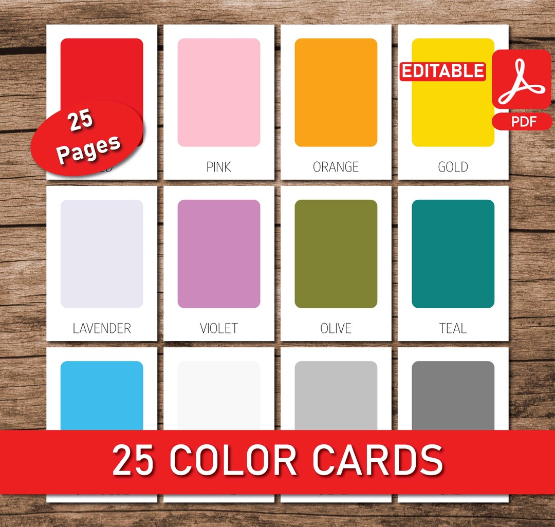 25 Color Cards, Montessori Flashcards, Pre-school Cards, Educational ...