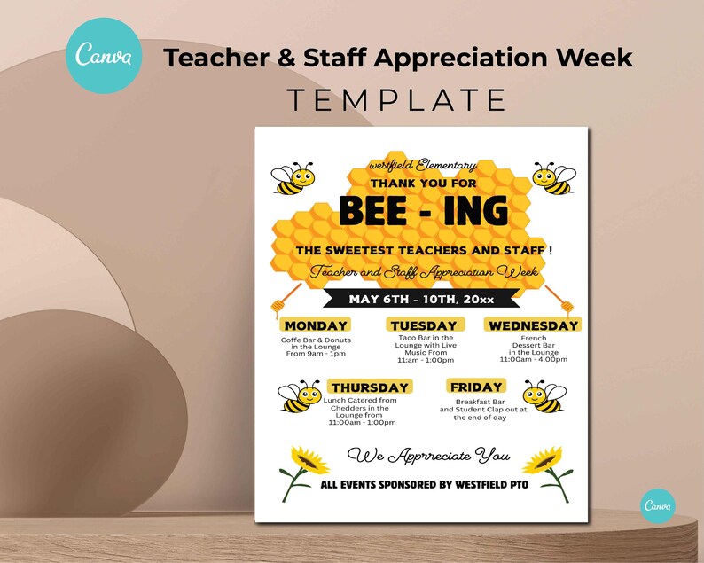 Editable Bumble Bee Theme Teacher, Staff Appreciation, Itinerary Flyer ...