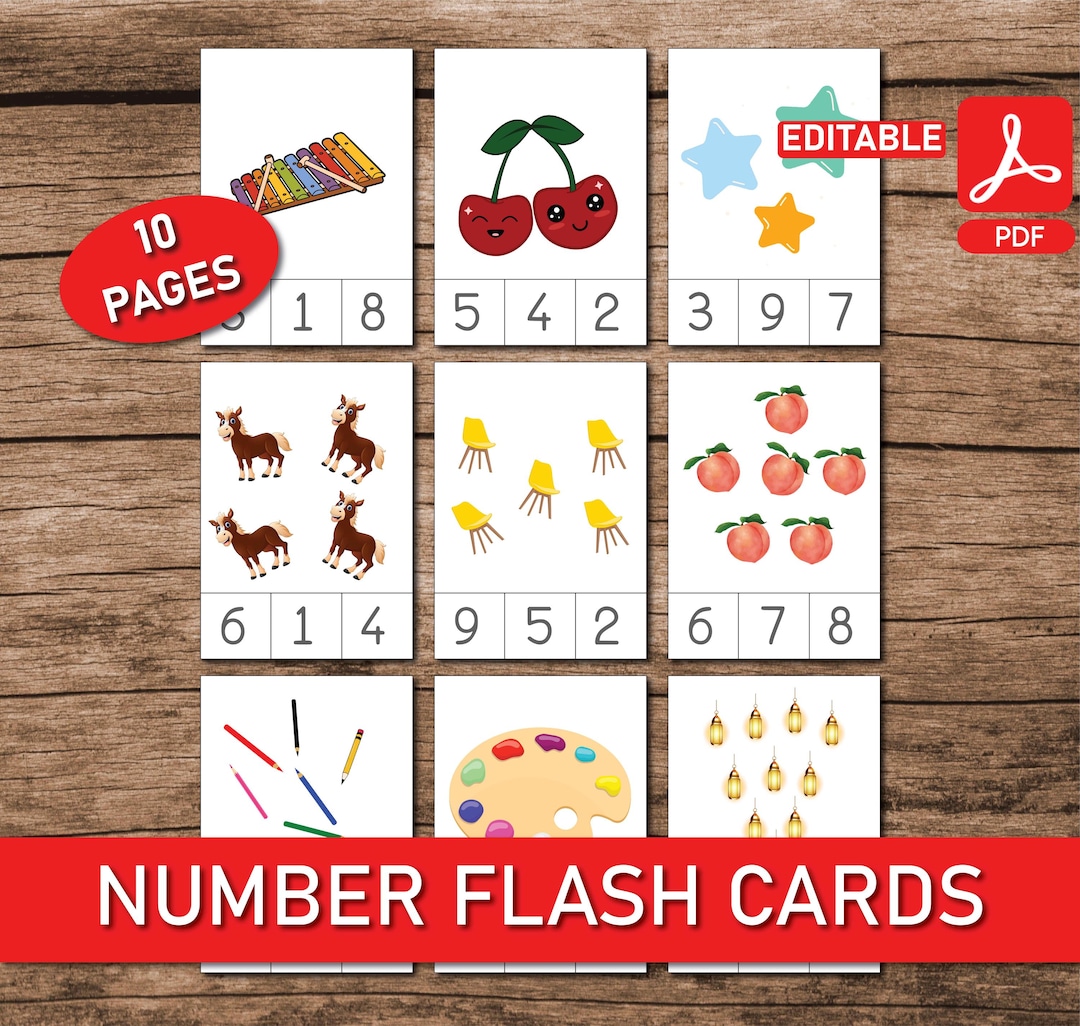 10 Number Cards, Preschool Counting Flash Cards, Count and Clip, Number ...