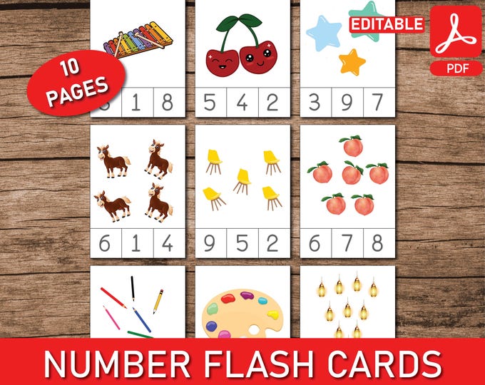 10 Number Cards, Preschool Counting Flash Cards, Count and Clip, Number ...