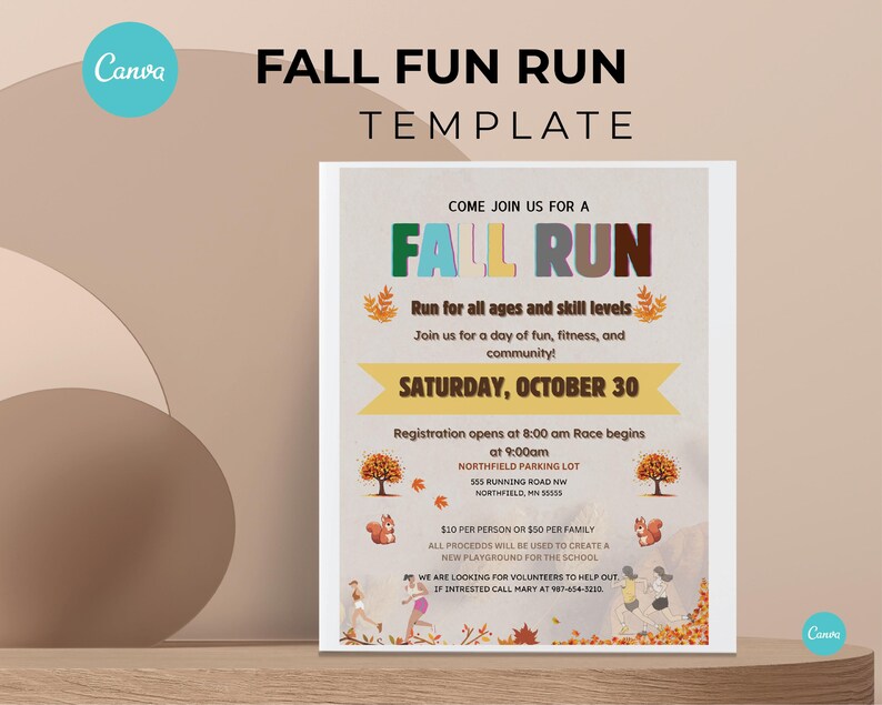 Fun Run Flyer, Editable Canva Template, Outdoor 5k 10k Run, Walk Race ...