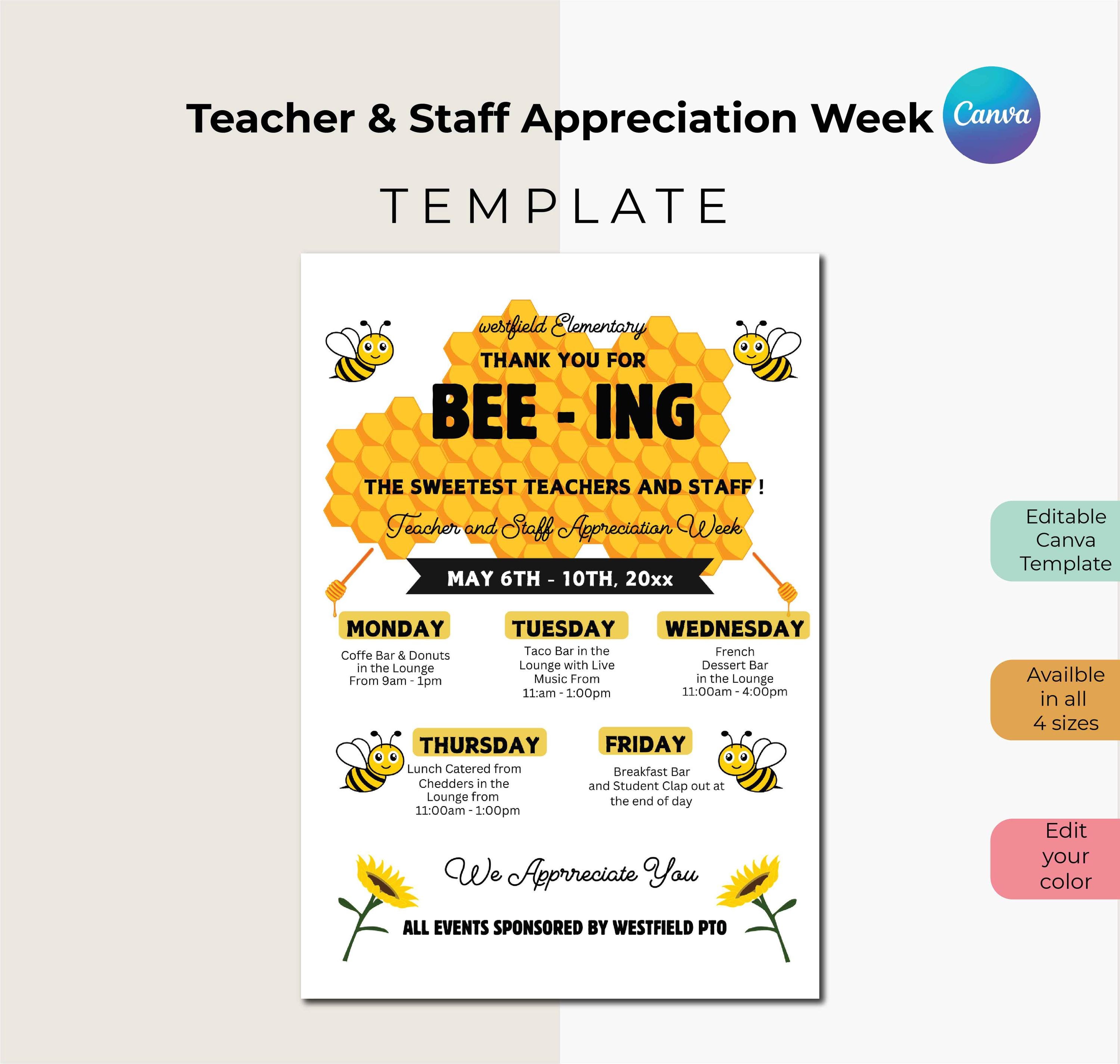 Editable Bumble Bee Theme Teacher, Staff Appreciation, Itinerary Flyer ...