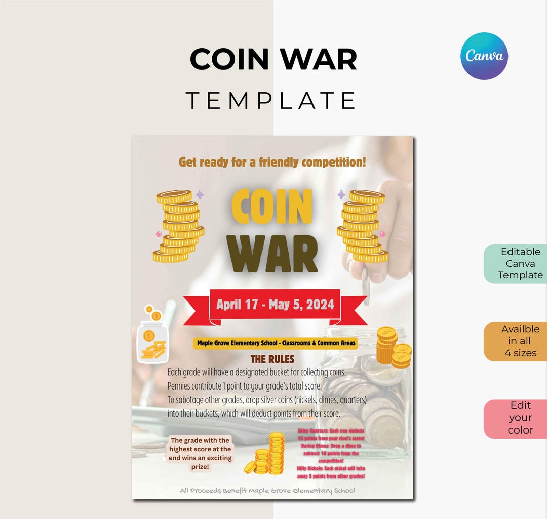Editable Coin War Flyer Template, Editable Penny War Fundraiser Flyer ...