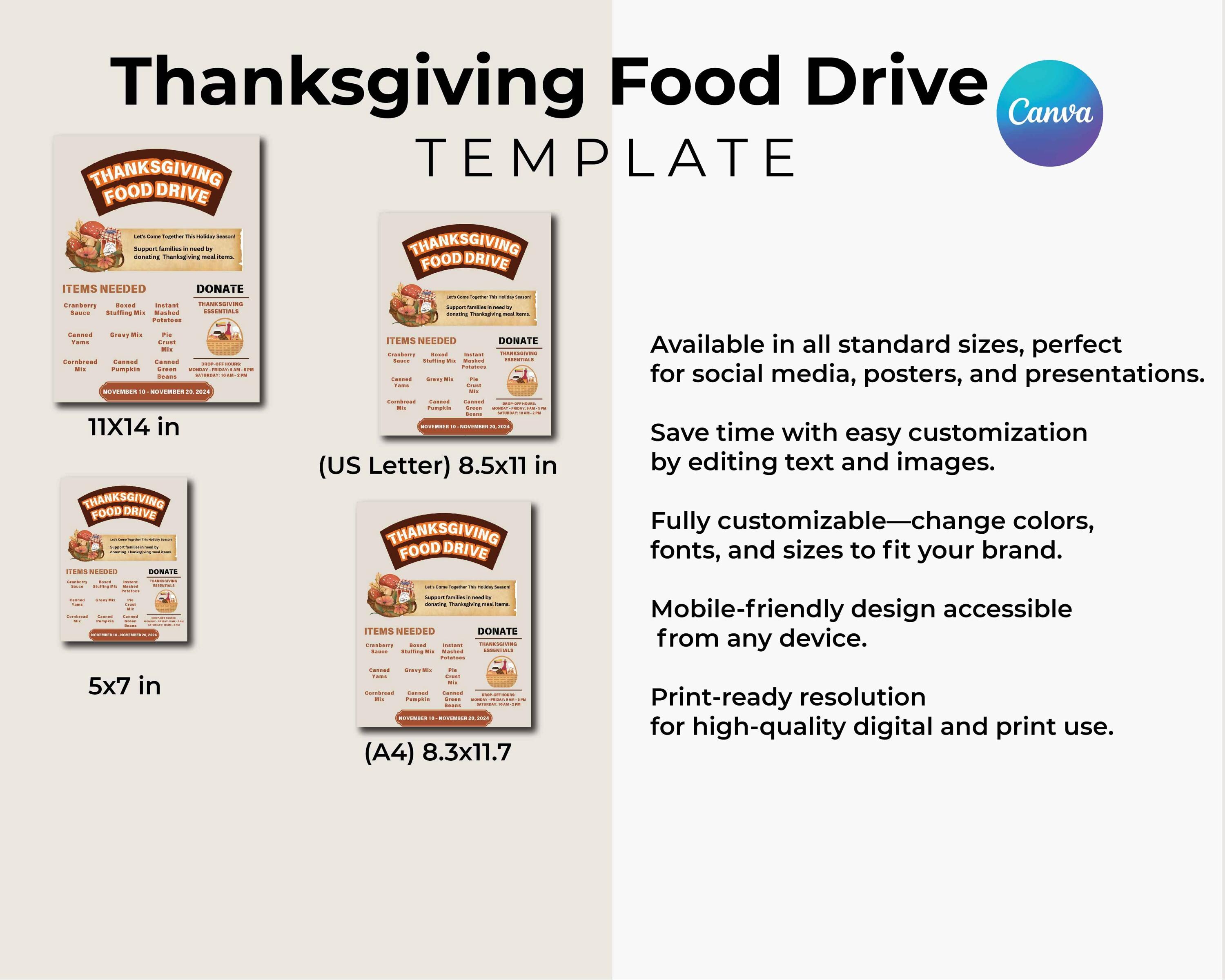 Fall Food Drive Flyer Editable Template, Autumn Drop off Food Bank ...