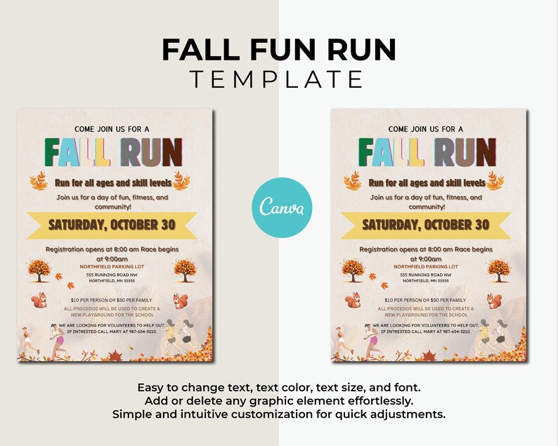 Fun Run Flyer, Editable Canva Template, Outdoor 5k 10k Run, Walk Race ...