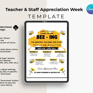 Editable Bumble Bee Theme Teacher, Staff Appreciation, Itinerary Flyer ...