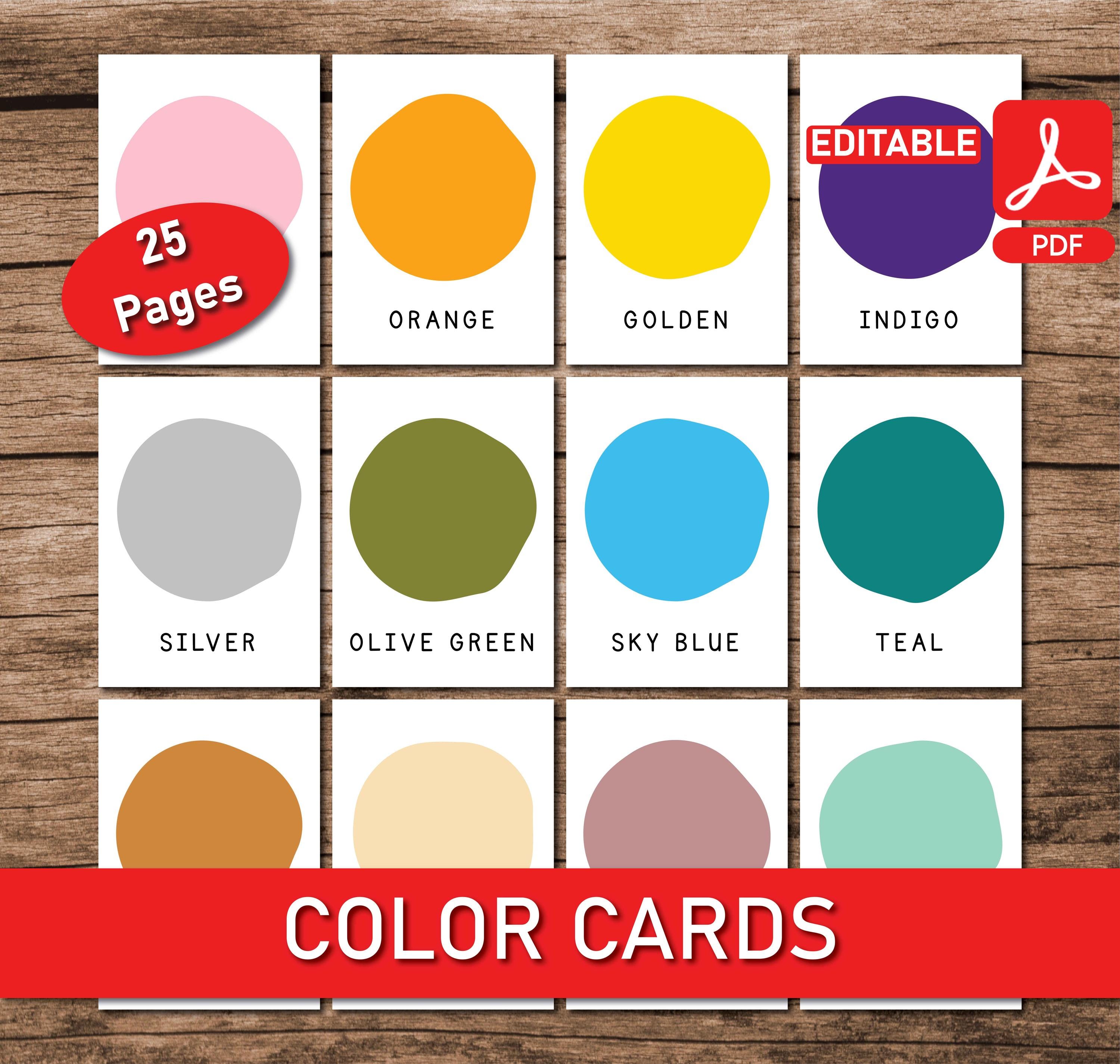 Color Cards, Montessori Flashcards, Color Wheel Art Flash Cards ...