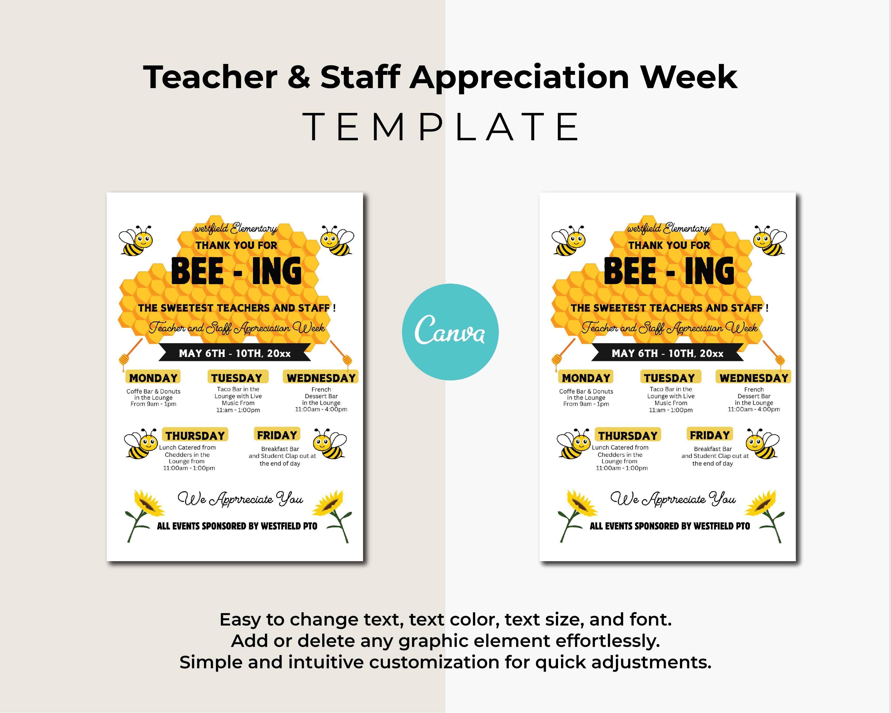 Editable Bumble Bee Theme Teacher, Staff Appreciation, Itinerary Flyer ...