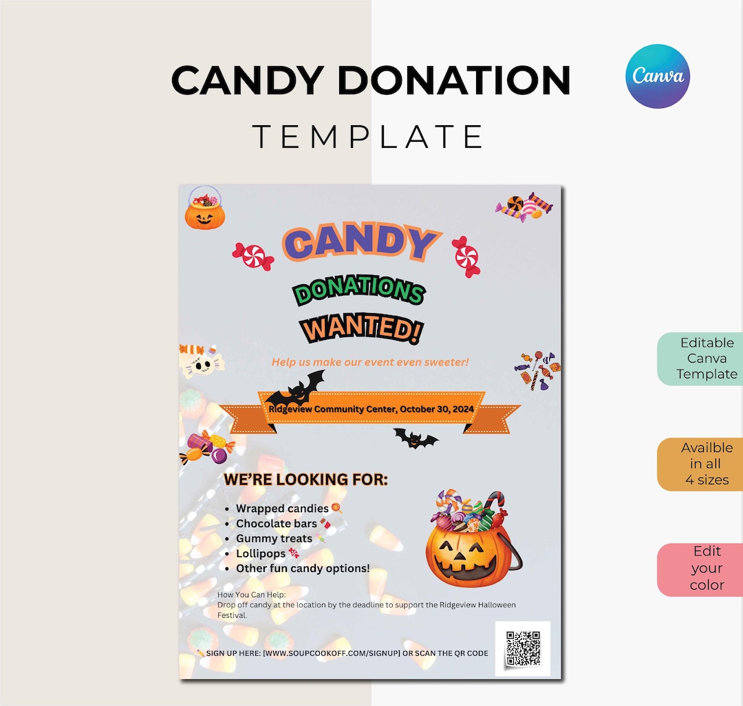 Editable Candy Donation Flyer Template, Trunk or Treat Halloween Event ...