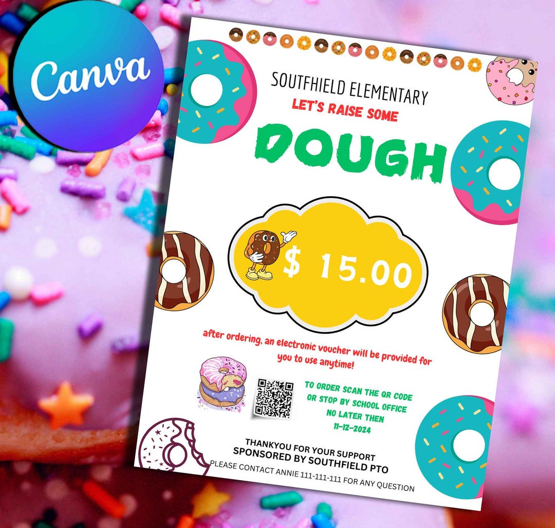 Editable Donut Fundraiser Flyer TEMPLATE, School Fundraiser, Easy PTO ...