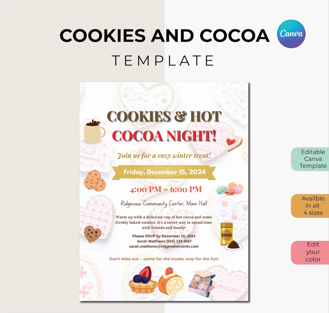 Editable Cookies and Cocoa Invitation, Hot Cocoa Party Invite, Hot ...