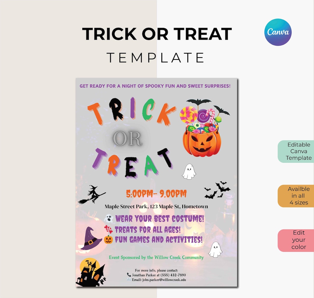 Trick or Treat Flyer Template, Editable School Halloween Event ...