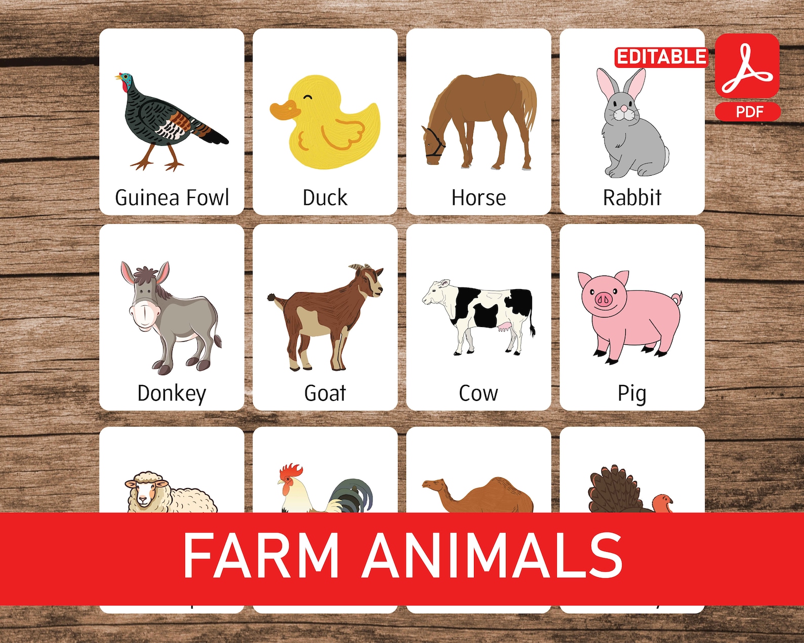 FARM ANIMALS, Flash Cards Nomenclature Flashcards PDF Printable Cards ...