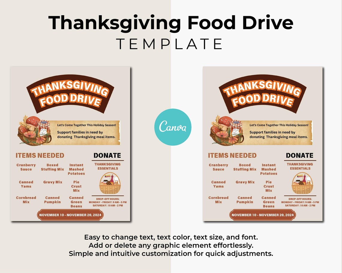 Fall Food Drive Flyer Editable Template, Autumn Drop off Food Bank ...
