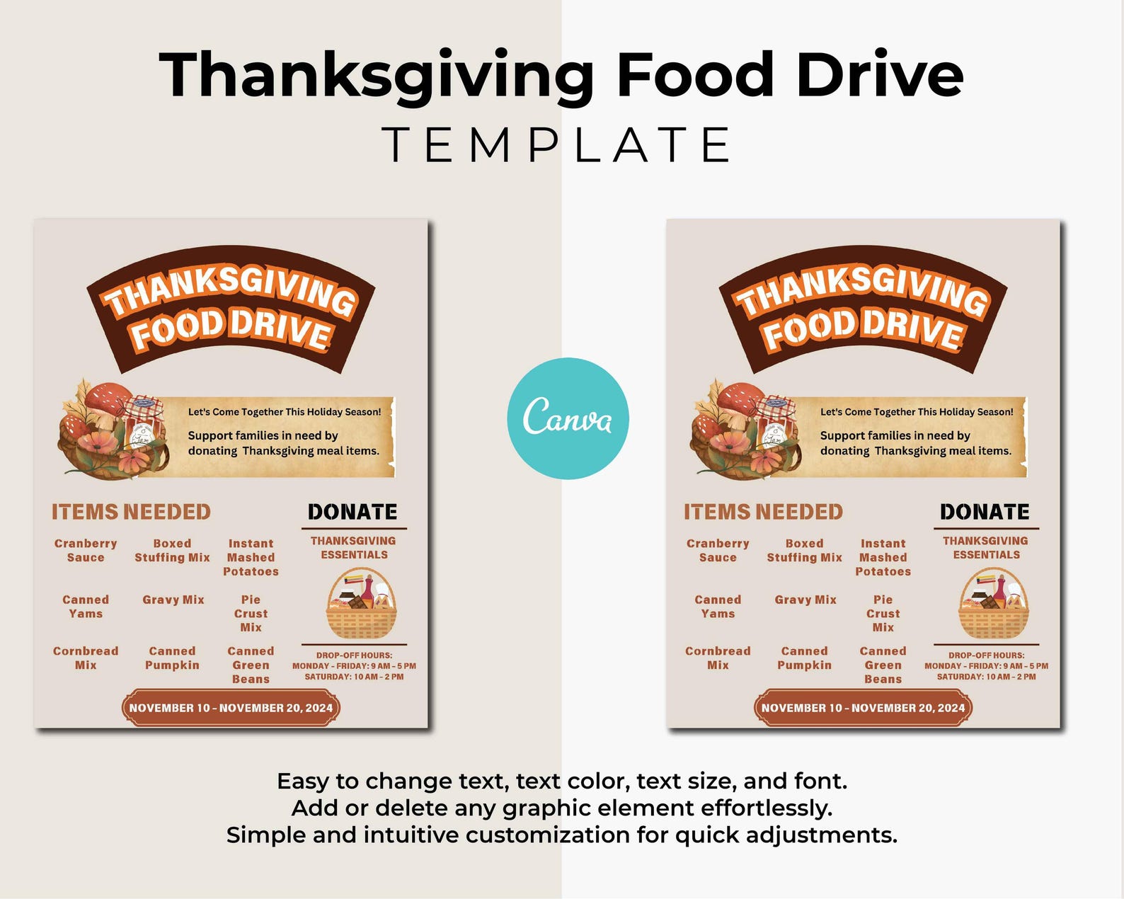 Fall Food Drive Flyer Editable Template, Autumn Drop off Food Bank ...