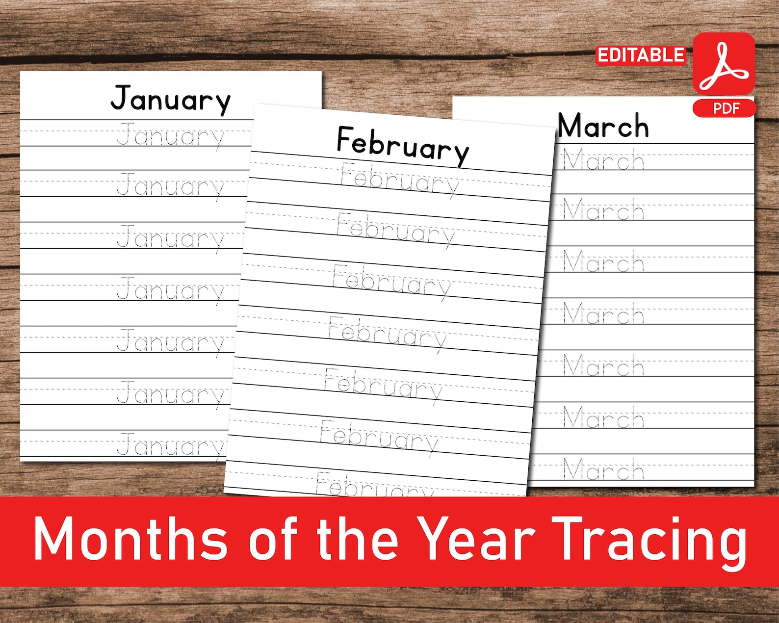 Months of the Year Tracing Worksheet, Monthly Tracing Card, Trace Page ...