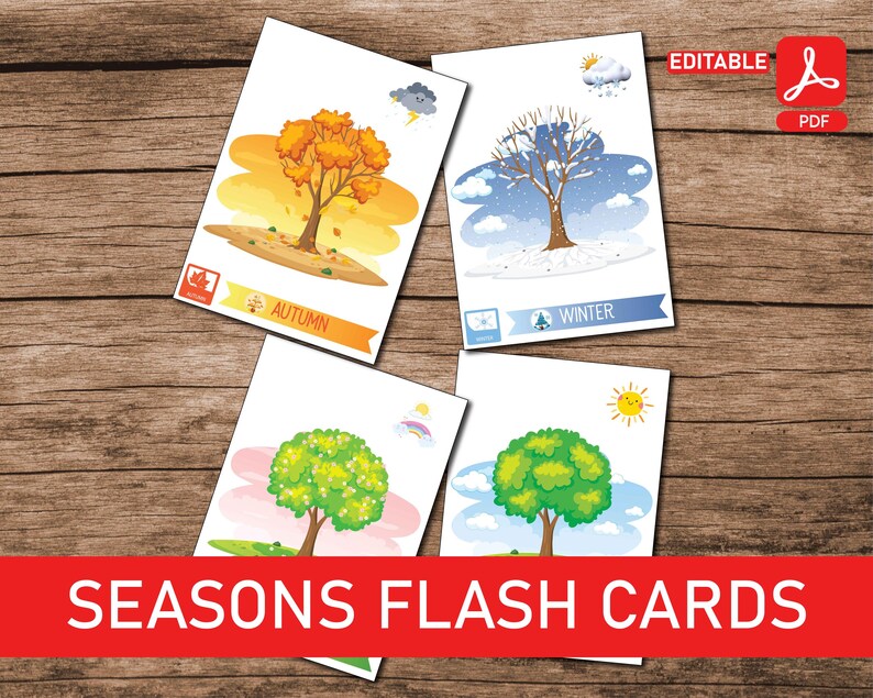 4 Seasons Flash Cards, Seasons Chart, Educational Flash Cards ...