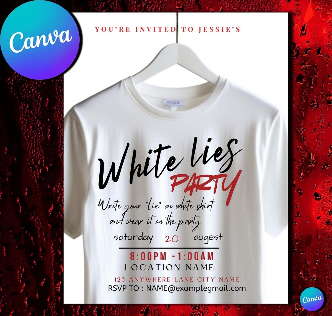 White Lies Party Digital Invitation, All White Party Invitation Flyer ...