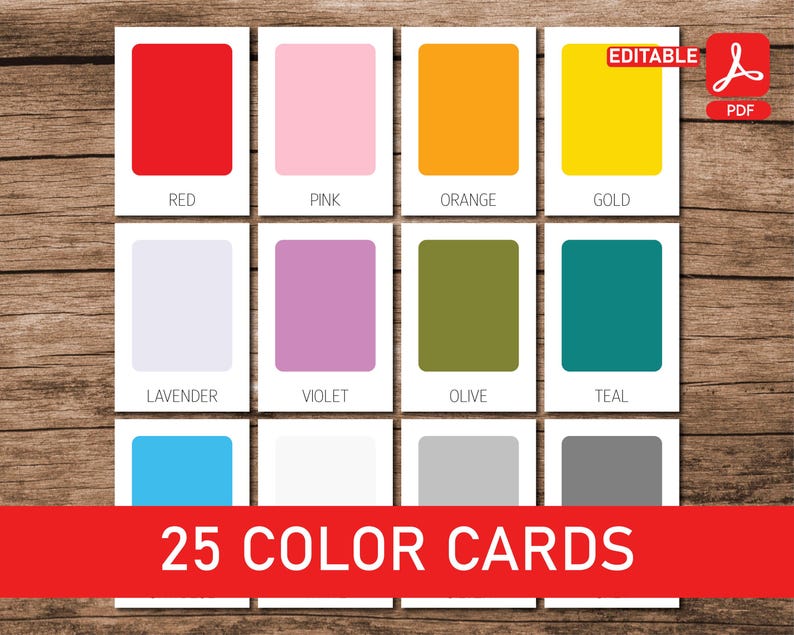 25 Color Cards, Montessori Flashcards, Pre-school Cards, Educational ...
