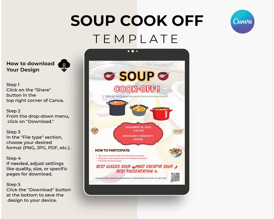 Editable Fall Soup Cook off Flyer, Soup Work Competition, Canva Template, Winter Soup Cook off ...