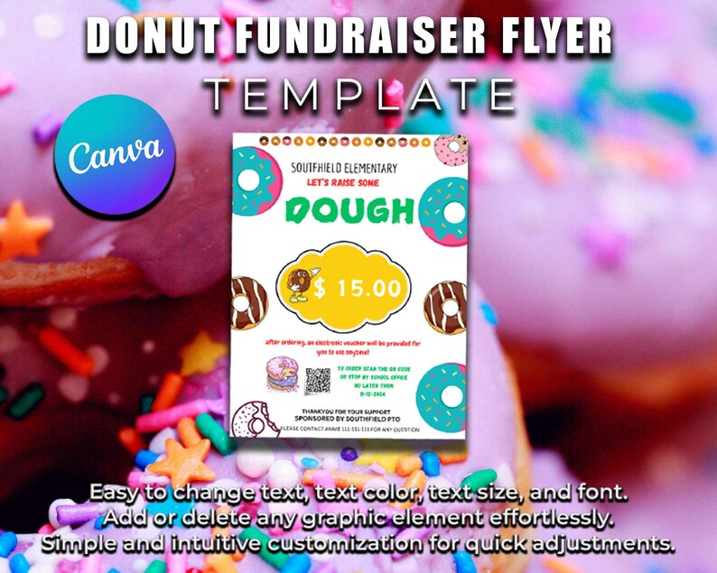 Editable Donut Fundraiser Flyer TEMPLATE, School Fundraiser, Easy PTO ...