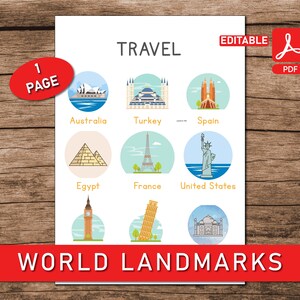 World Landmark Print, ANY Location, Travel Print, Kindergarten, Travel ...