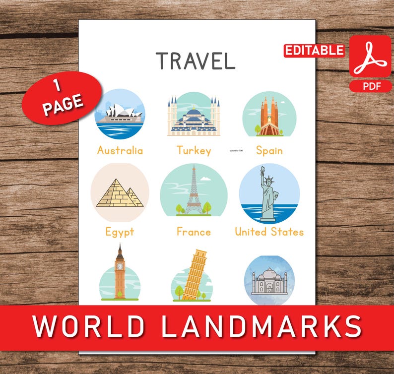 World Landmark Print, ANY Location, Travel Print, Kindergarten, Travel ...