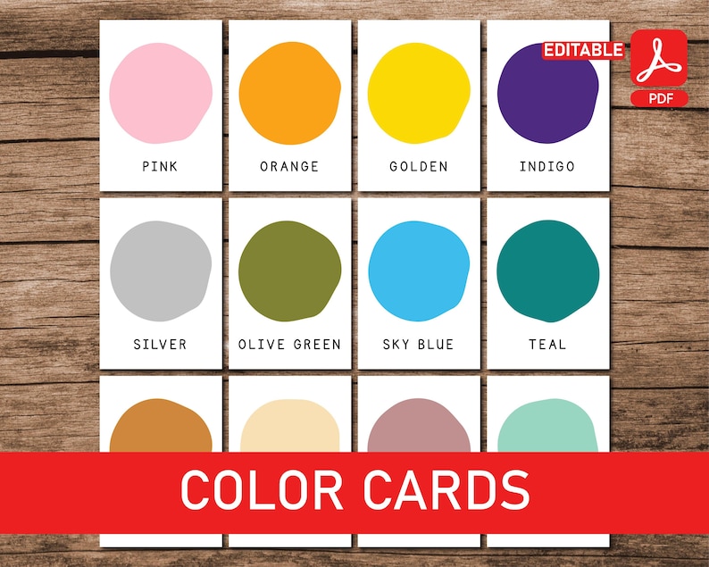 Color Cards, Montessori Flashcards, Color Wheel Art Flash Cards ...