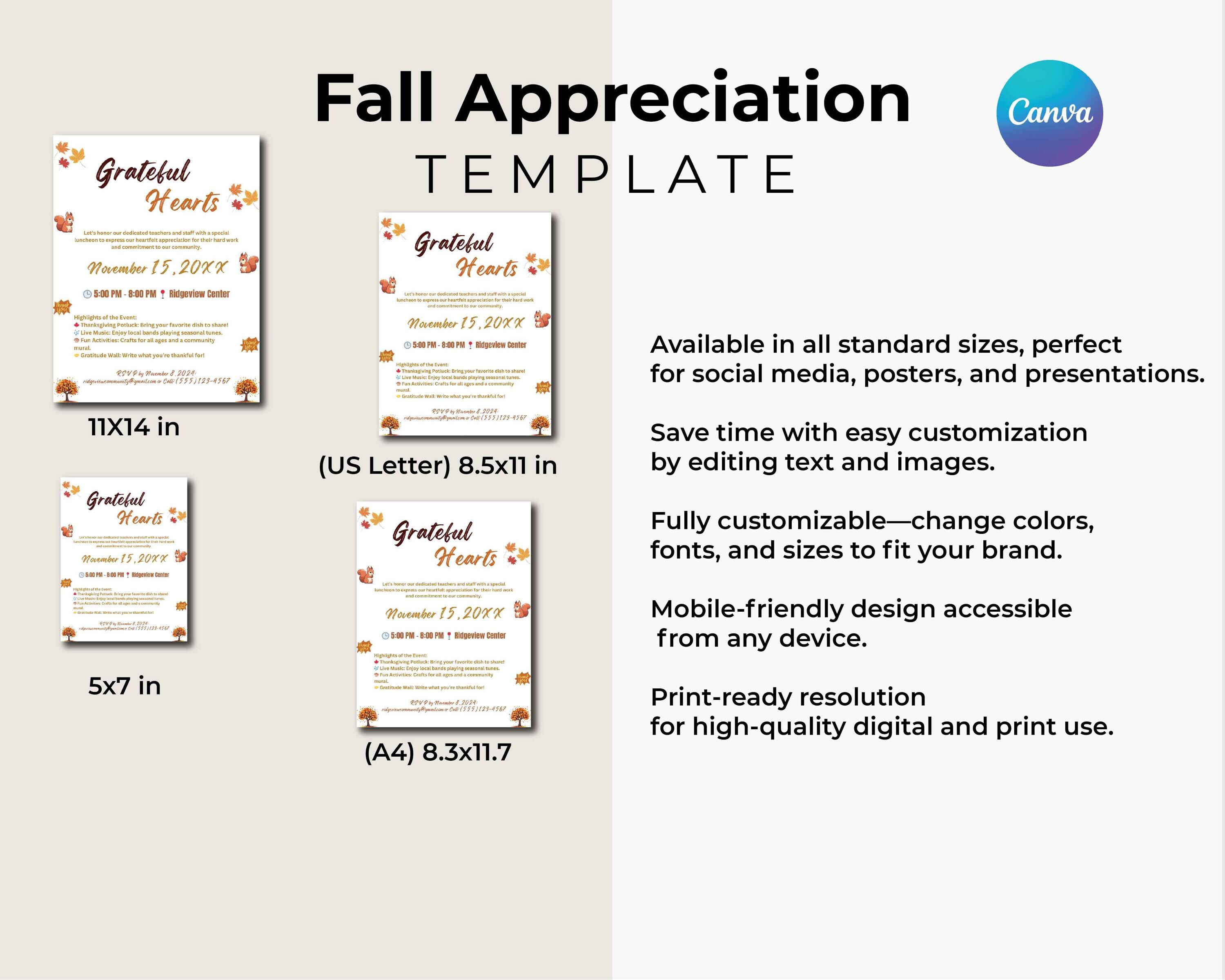 Editable Fall Appreciation Flyer, Teacher Luncheon Invite, Fall Themed ...