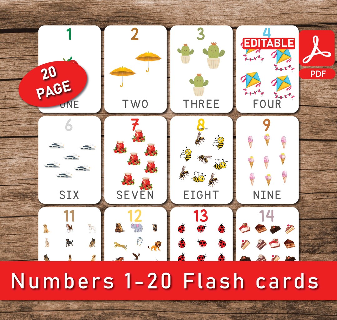 Numbers 1-20 Printable Flash Cards, 1-20 Subitising Numeral Counting ...