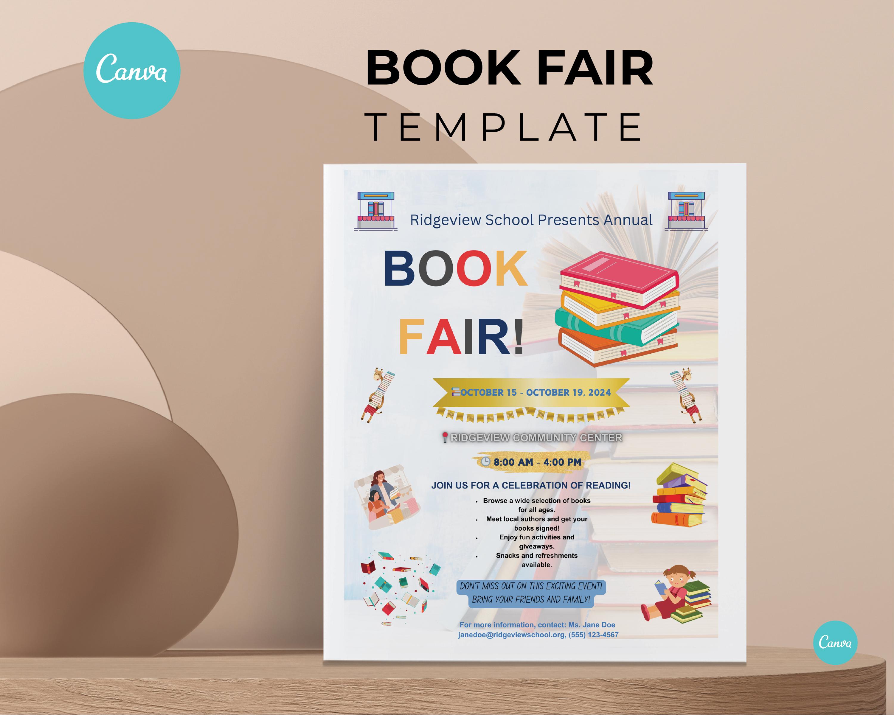 Editable Book Fair Flyer, School Reading Fundraiser Event, Canva ...