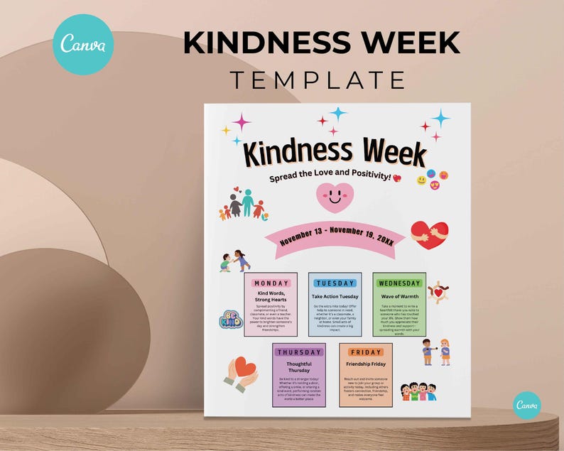 Editable Kindness Week Flyer Canva Template, School Spirit Schedule ...