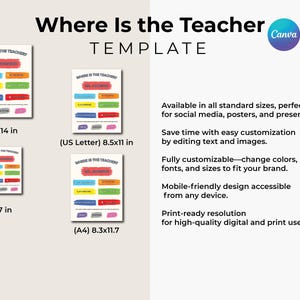 Editable Where is the Teacher Sign, Personalized School Counselor Door ...