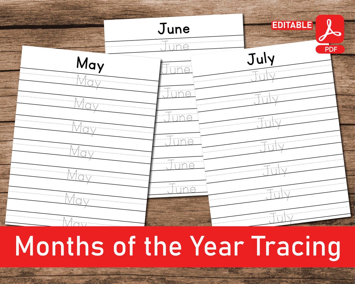 Months of the Year Tracing Worksheet, Monthly Tracing Card, Trace Page ...