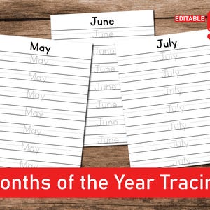 Months of the Year Tracing Worksheet, Monthly Tracing Card, Trace Page ...